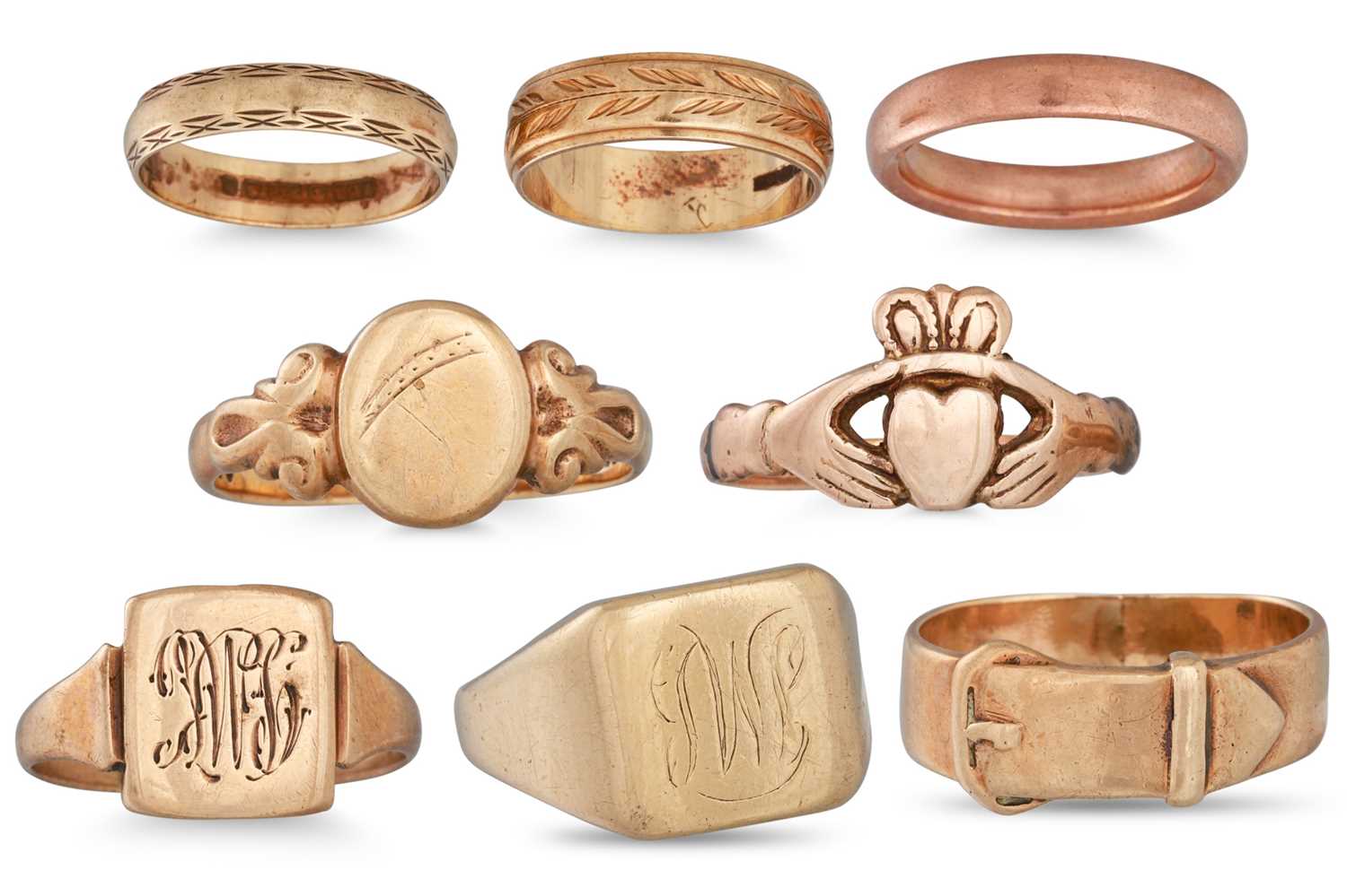 Lot 198 - A COLLECTION OF EIGHT 9CT GOLD SIGNET RINGS,