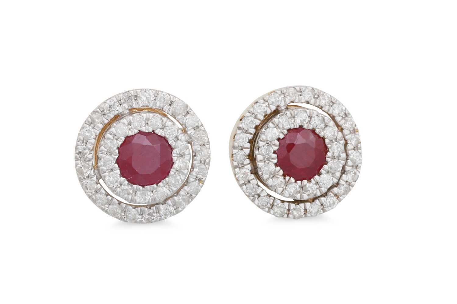 Lot 30 - A PAIR OF DIAMOND AND RUBY CLUSTER TARGET