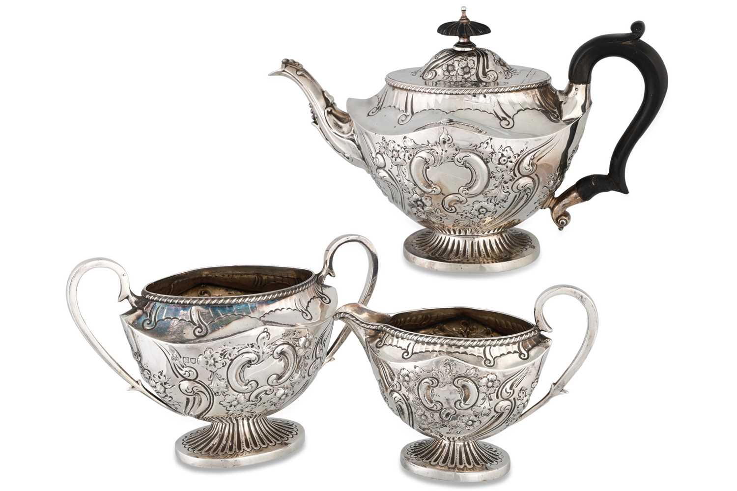 Lot 384 - A THREE PIECE VICTORIAN TEA SERVICE, chaised