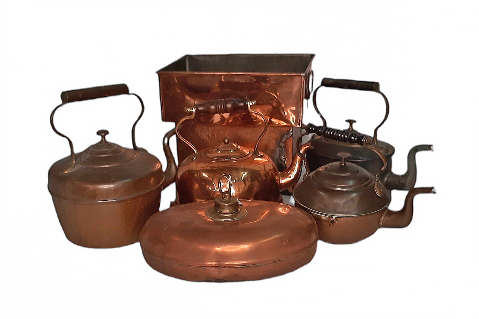 Lot 586 - AN ANTIQUE COPPER HOT WATER BOTTLE, together