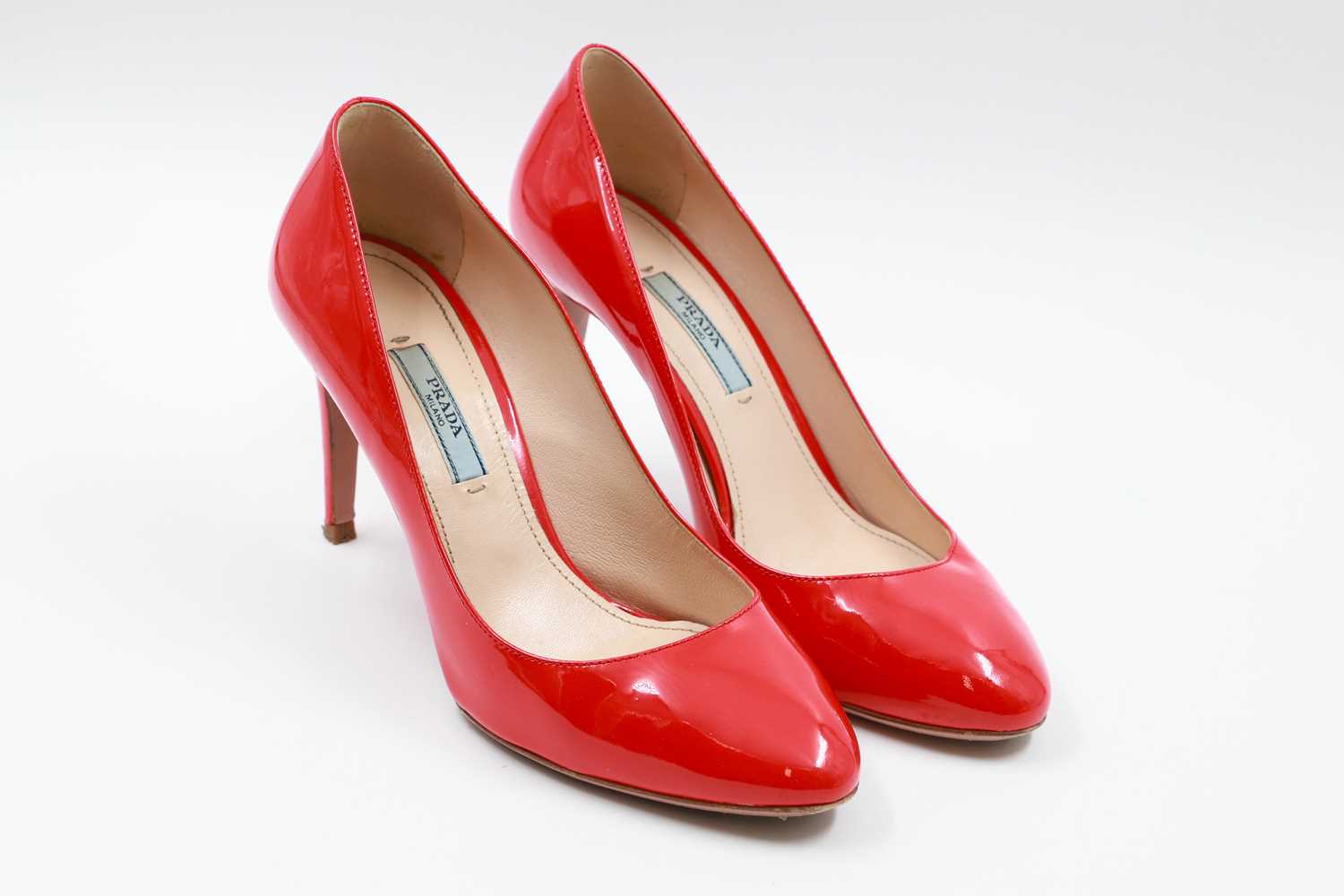 Lot 189 - A PAIR OF PRADA HEELS, red patent, EU size