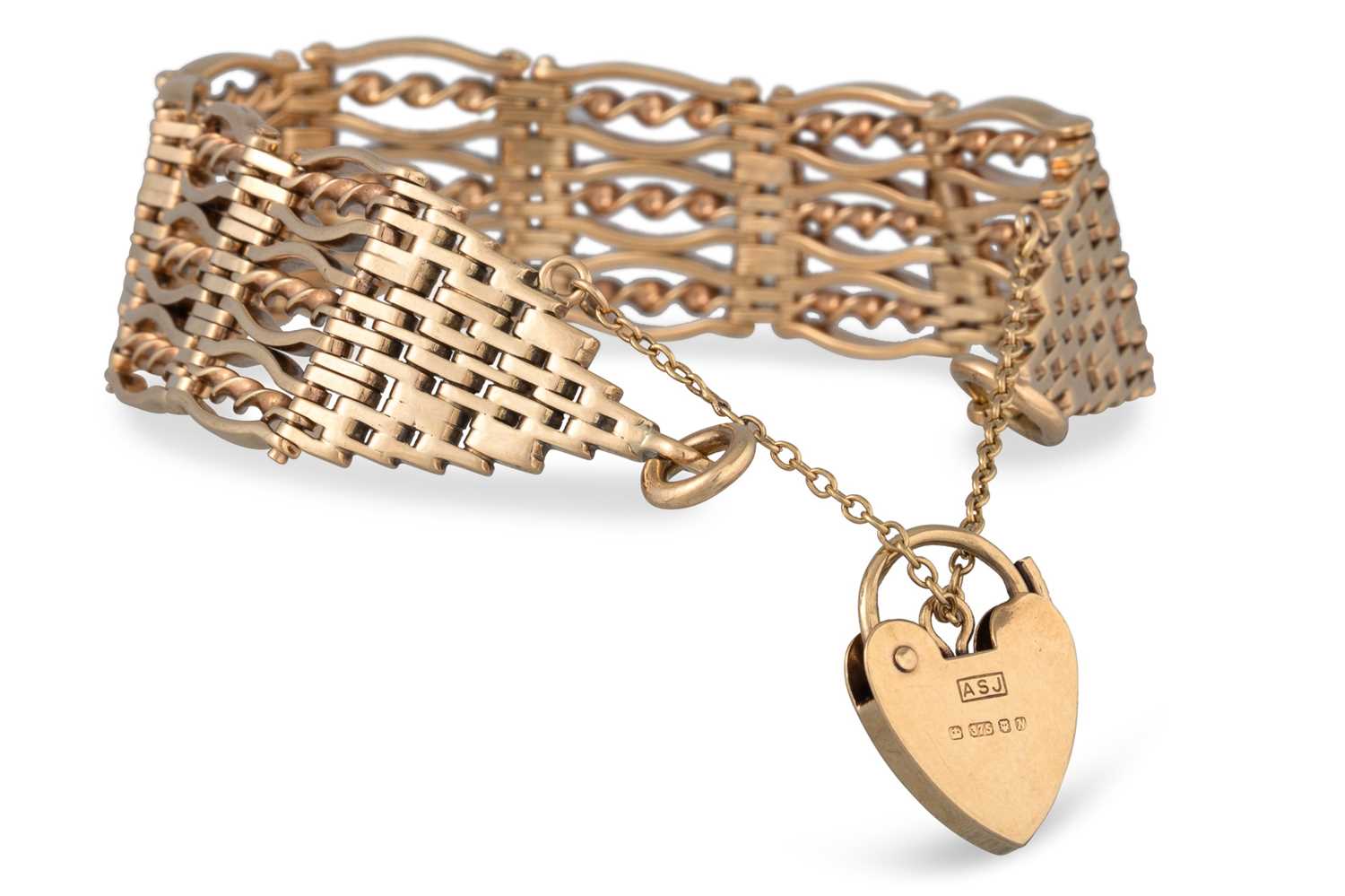 Lot 316 - A 9CT GOLD GATE BRACELET, padlock clasp,