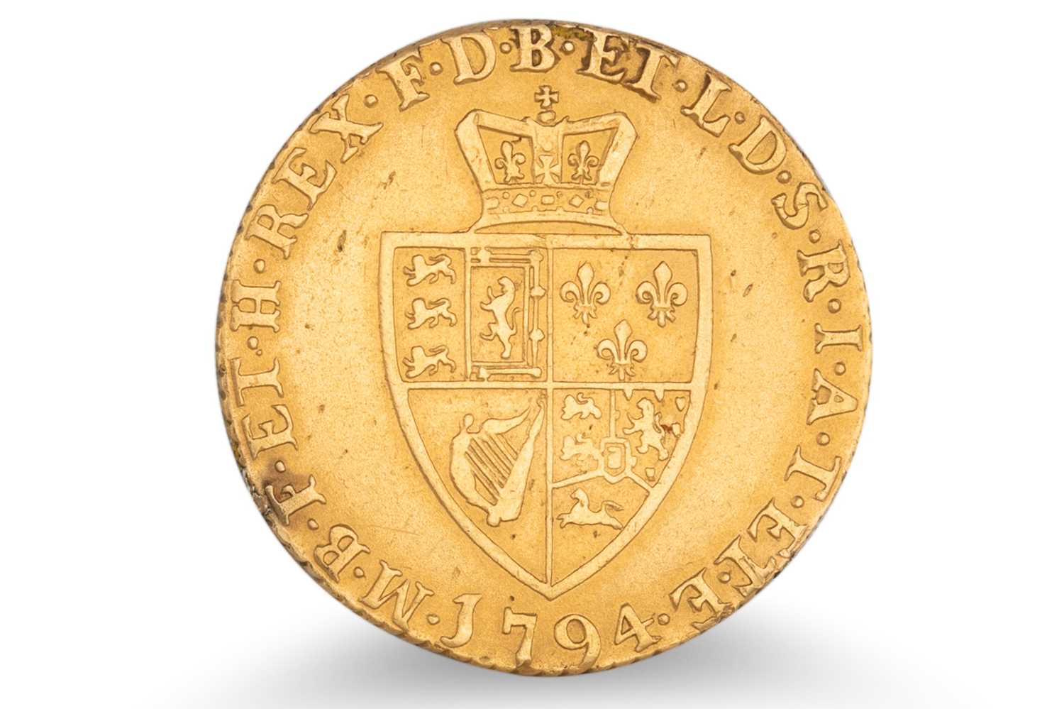 Lot 422 - A HALF GOLD GUINEA 1794 ENGLISH COIN, George