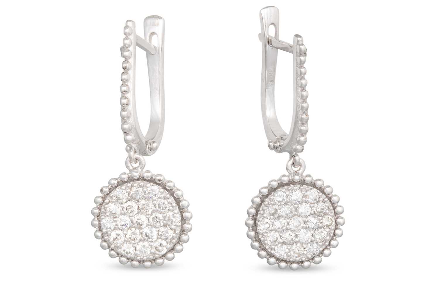 Lot 311 - A PAIR OF PAVÉ SET DIAMOND EARRINGS, mounted