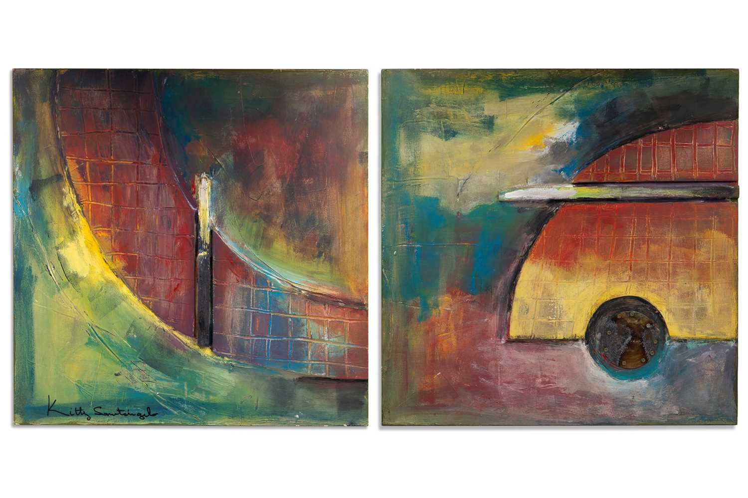 Lot 241 - A PAIR OF UNTITLED ABSTRACT ARTWORKS, mixed