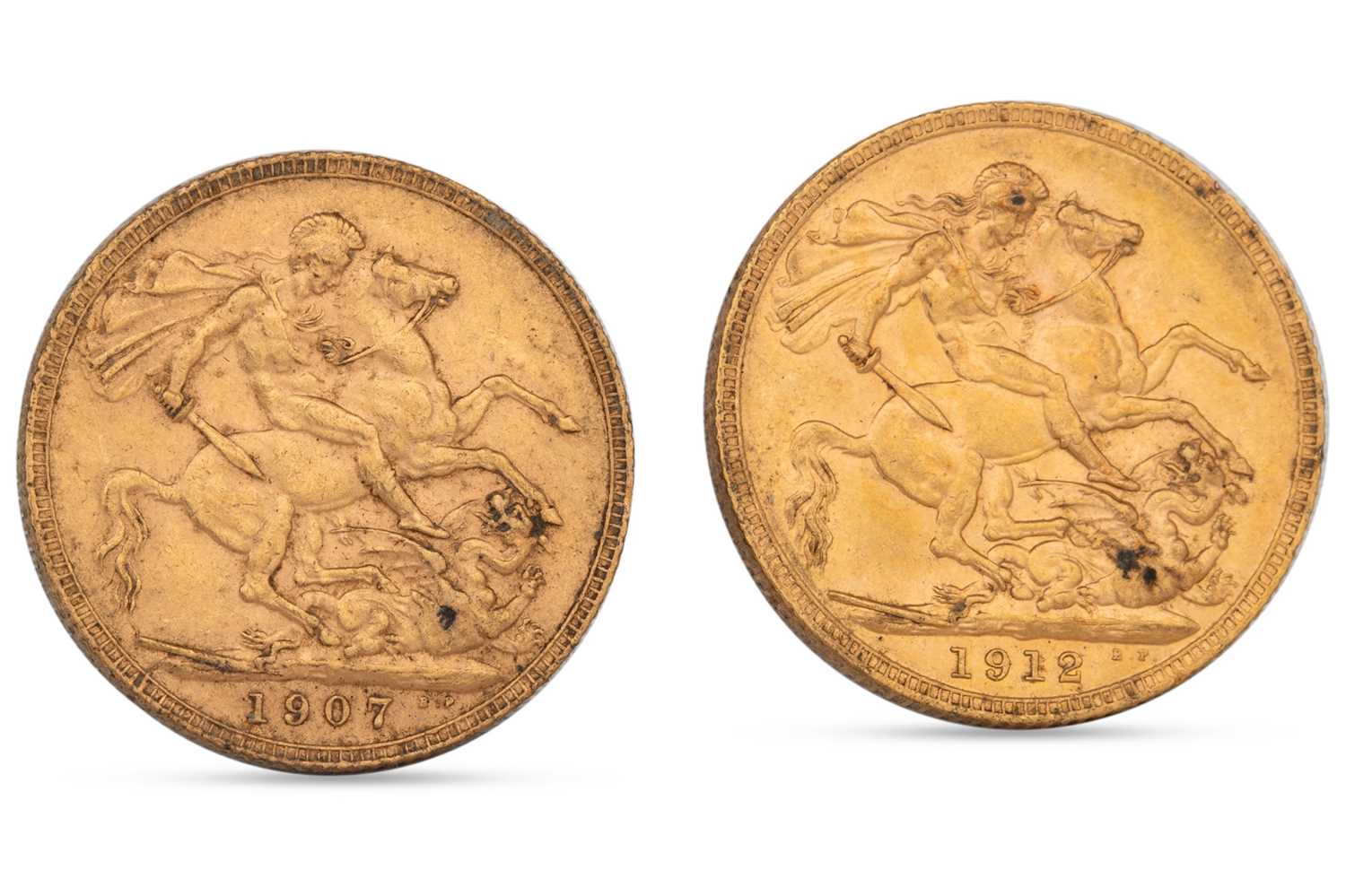 Lot 376 - A PAIR OF FULL GOLD ENGLISH SOVEREIGN COINS,
