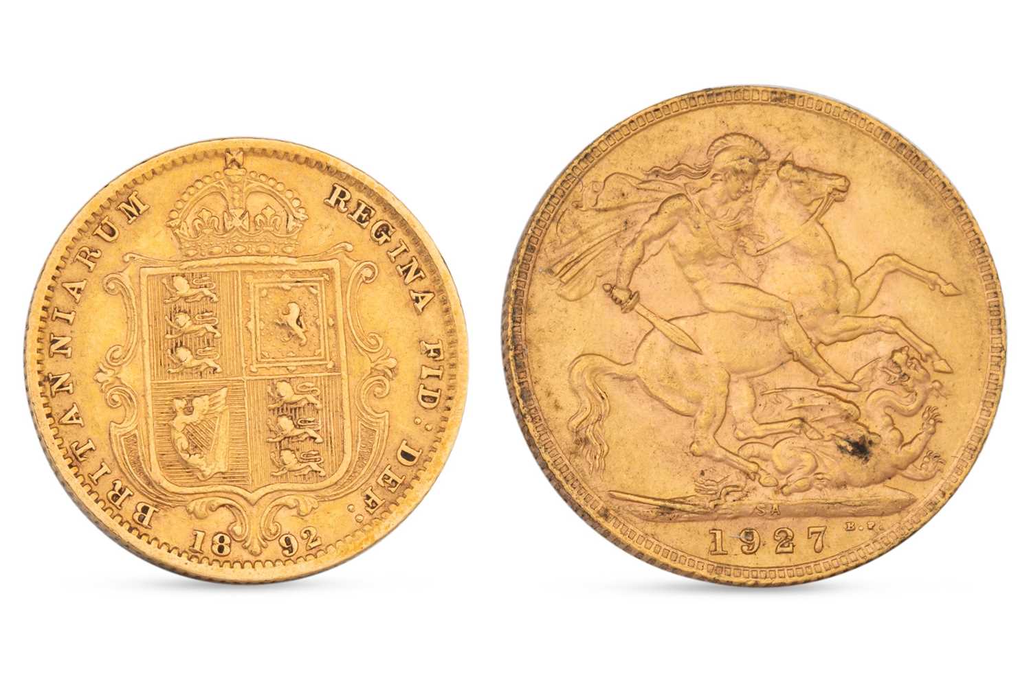Lot 377 - A FULL AND A HALF GOLD SOVEREIGN ENGLISH