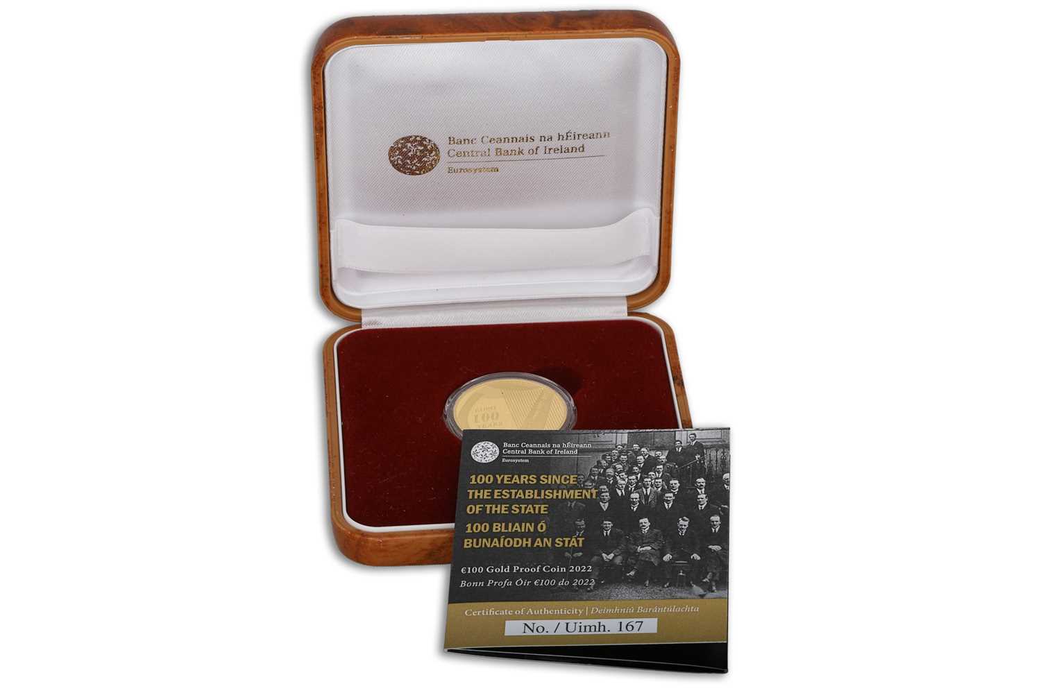 Lot 444 - A 2022 €100 GOLD PROOF IRISH COIN, 100th
