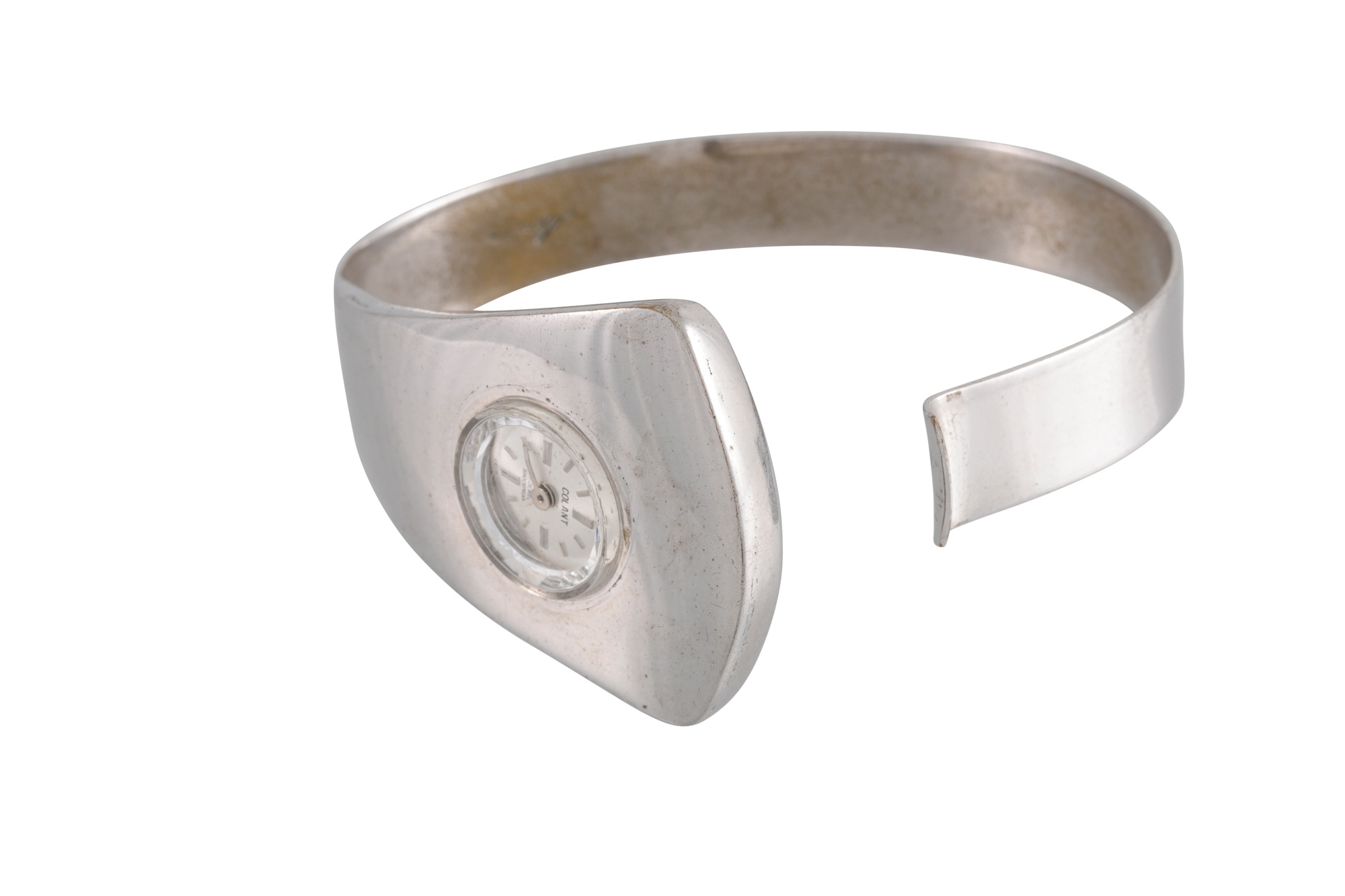 Lot 183 - A SILVER PLATED WATCH BANGLE, by Marika