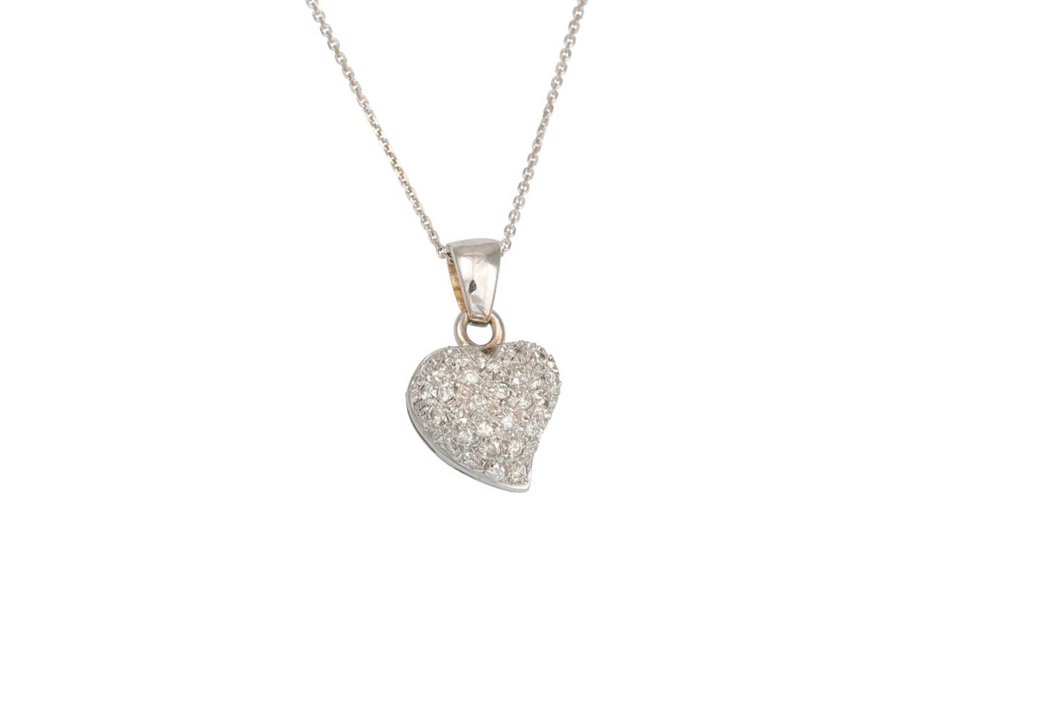 Lot 340 - A DIAMOND HEART SHAPED PENDANT, pavé set in