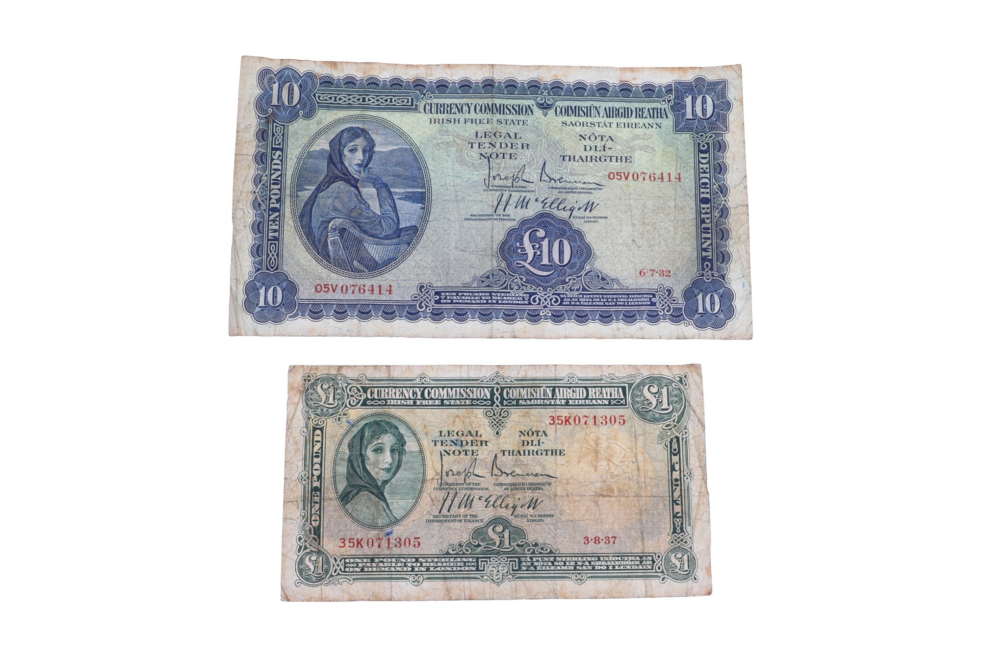 Lot 450 - A PAIR OF 1930s LAVERY IRISH BANKNOTES,