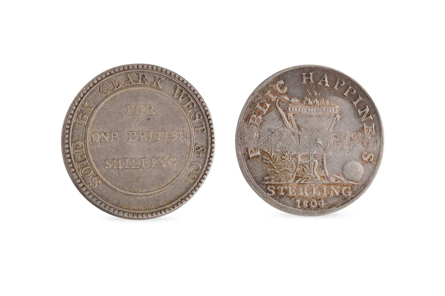 Lot 456 - 1804 2 X IRISH SILVER SHILLING TOKENS, Pro