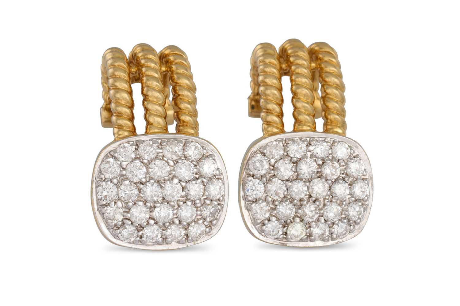 Lot 371 - A PAIR OF DIAMOND PAVÉ SET EARRINGS, mounted