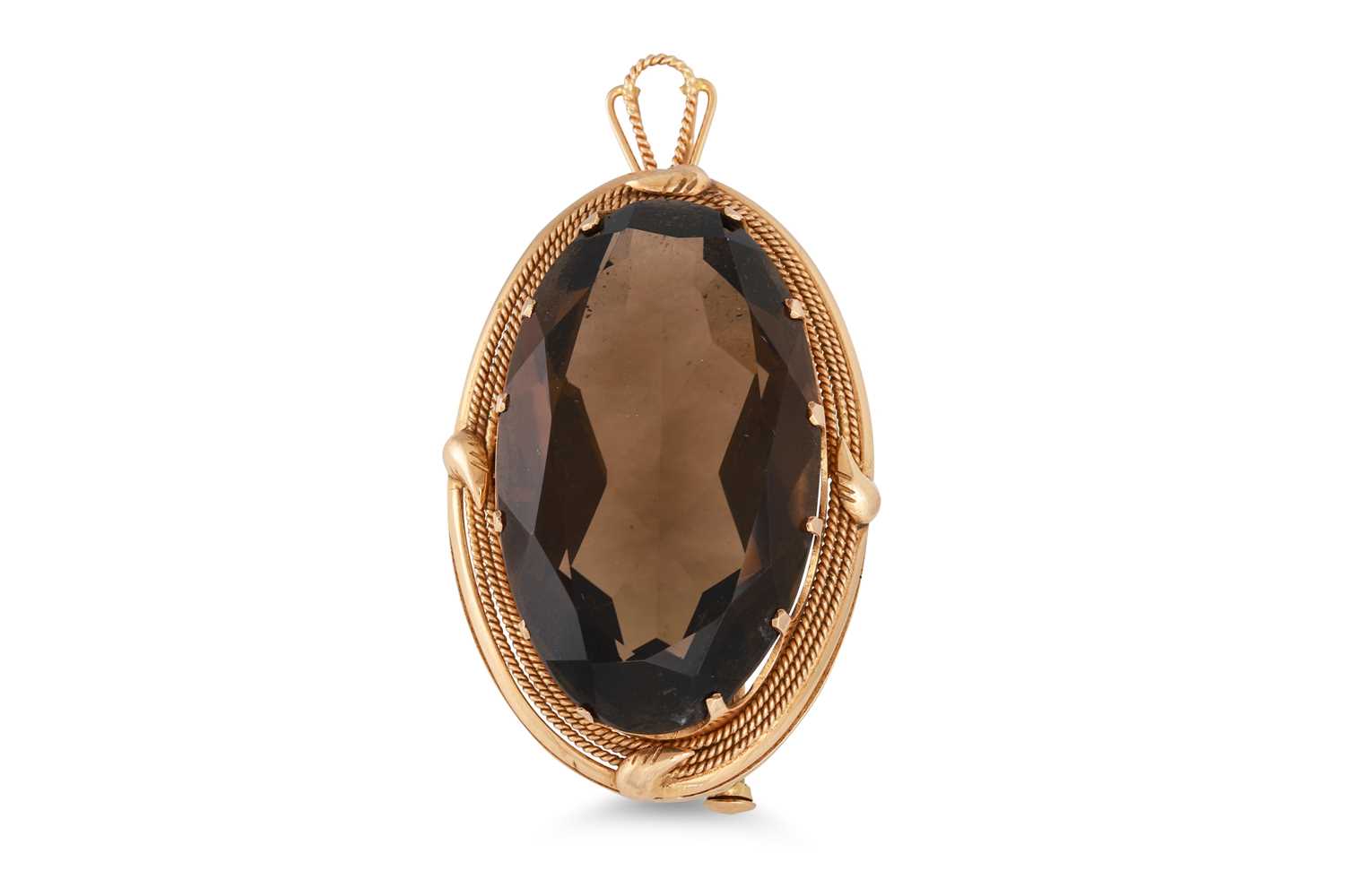 Lot 141 - A LARGE SMOKEY TOPAZ PENDANT/BROOCH, mounted